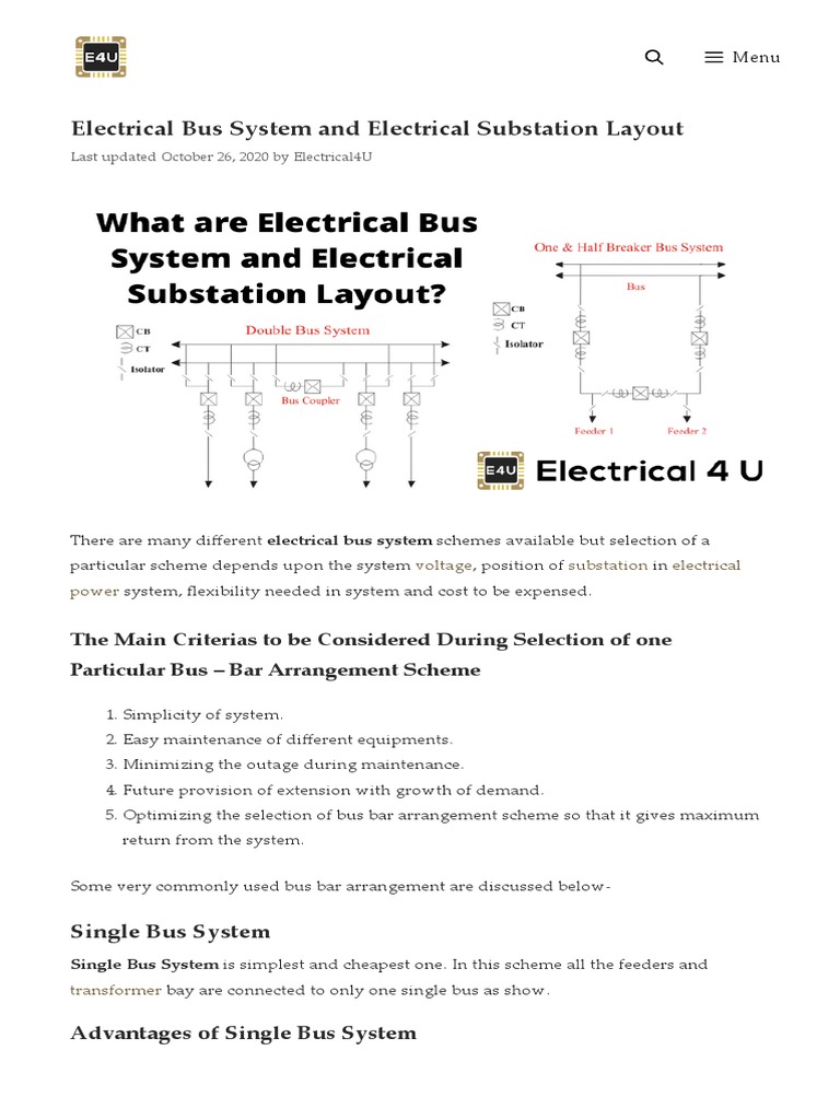 Electrical Bus System and Electrical Substation Layout - Electrical4U | PDF