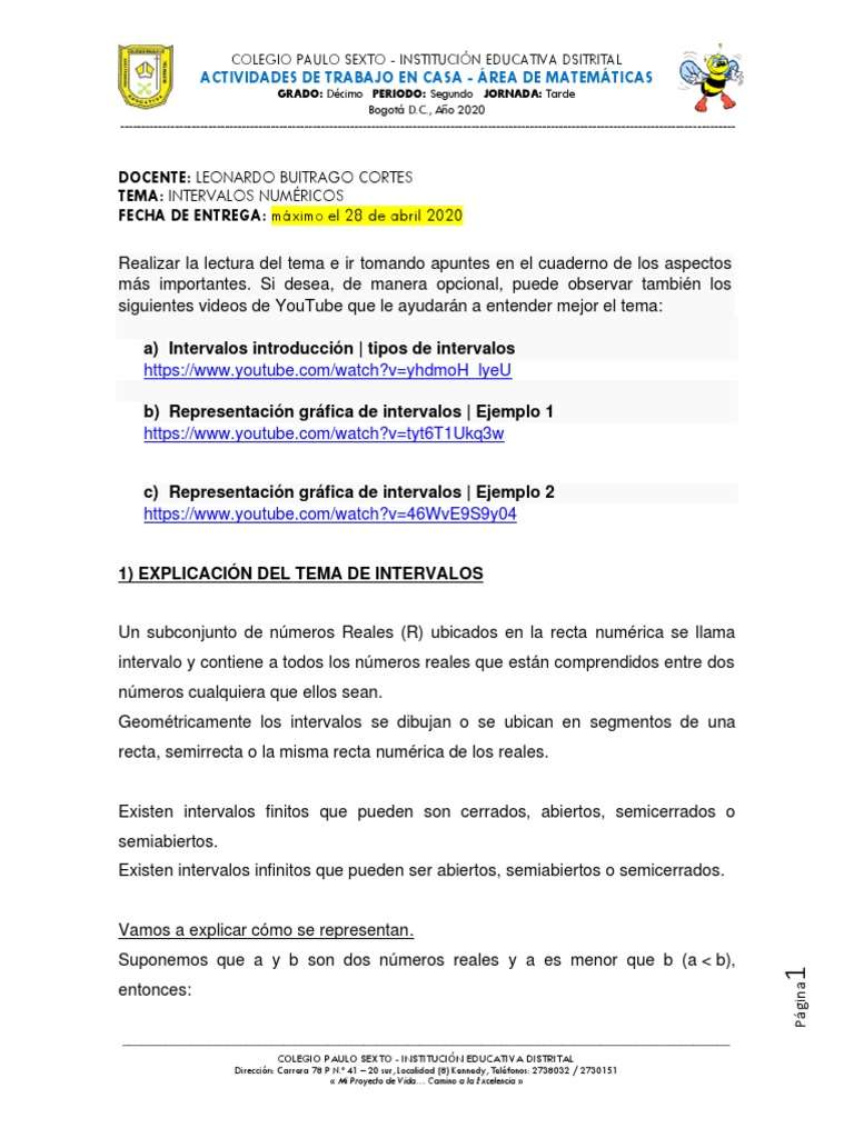 Intervalos numéricos en la recta | PDF | Intervalo (Matemáticas ...