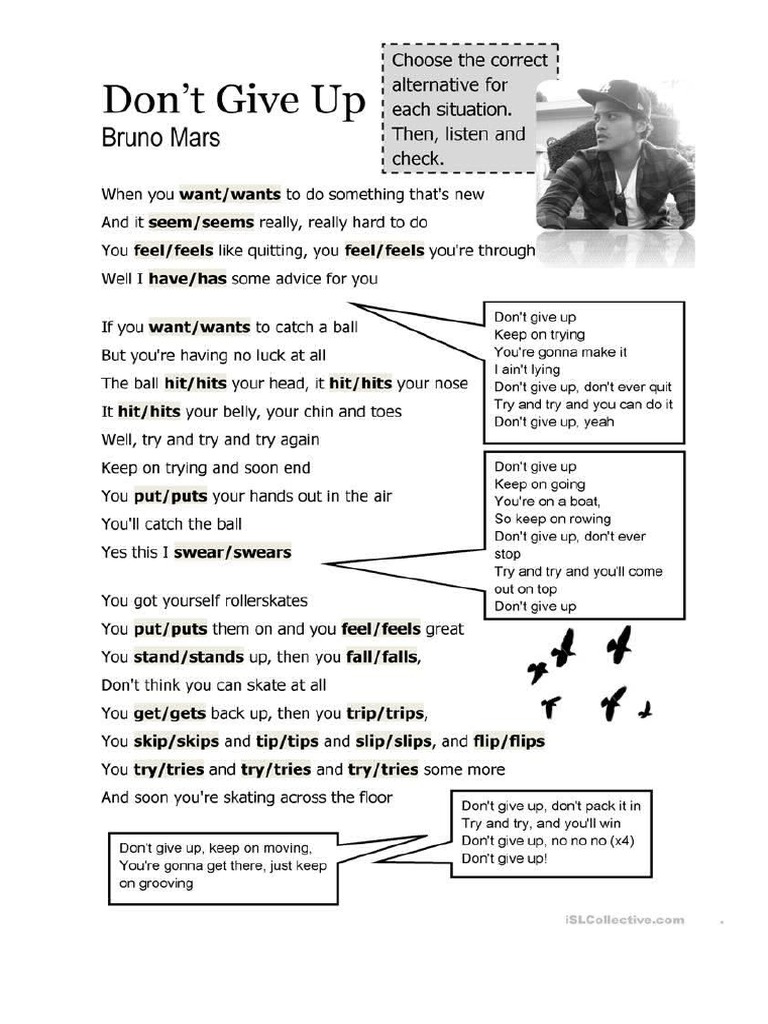 SONG. Present Simple. Easy. Bruno Mars. Don't Give Up | PDF