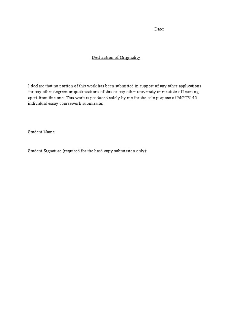Declaration of Originality Statement | PDF