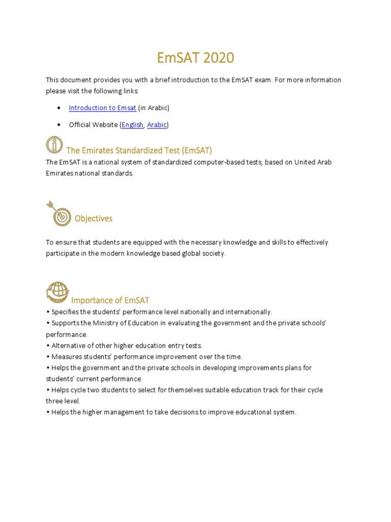 Introduction To EmSAT | PDF | Test (Assessment) | Further Education