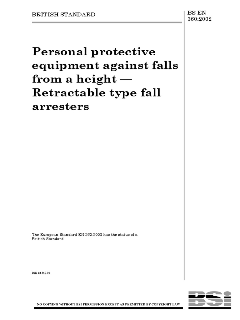 BS EN 360 (2002) - Retractable Type Fall Arrestor | PDF | European ...