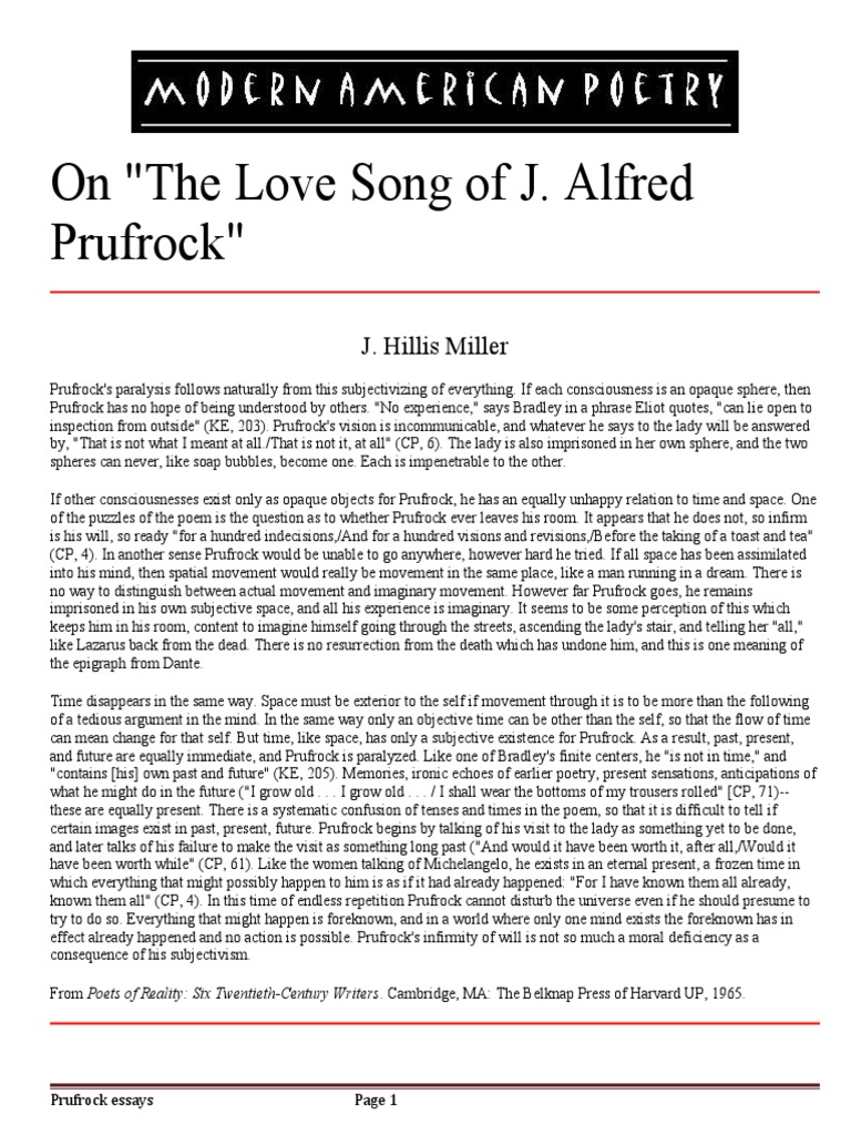 On "The Love Song of J. Alfred Prufrock" | PDF | T. S. Eliot | Poetry