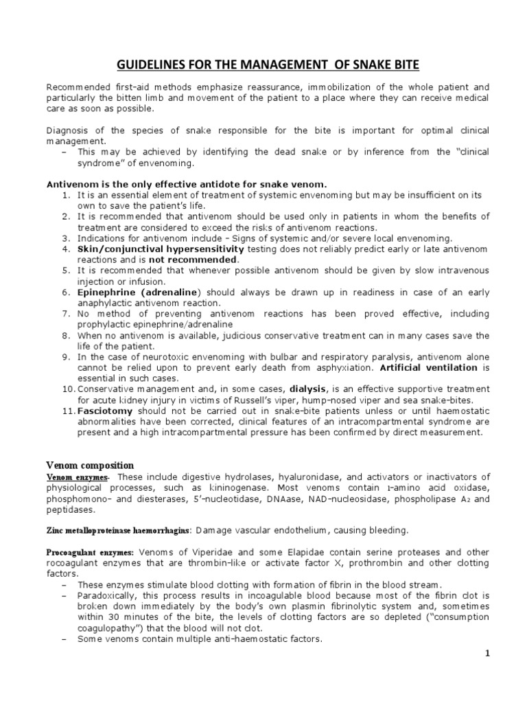 Snake Bite - Guidelines For Management - Who | PDF | Coagulation ...
