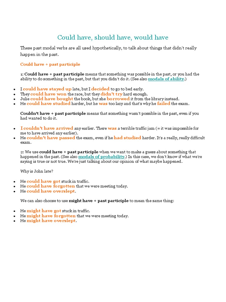Could Have, Should Have, Would Have | PDF | Morphology | Grammar