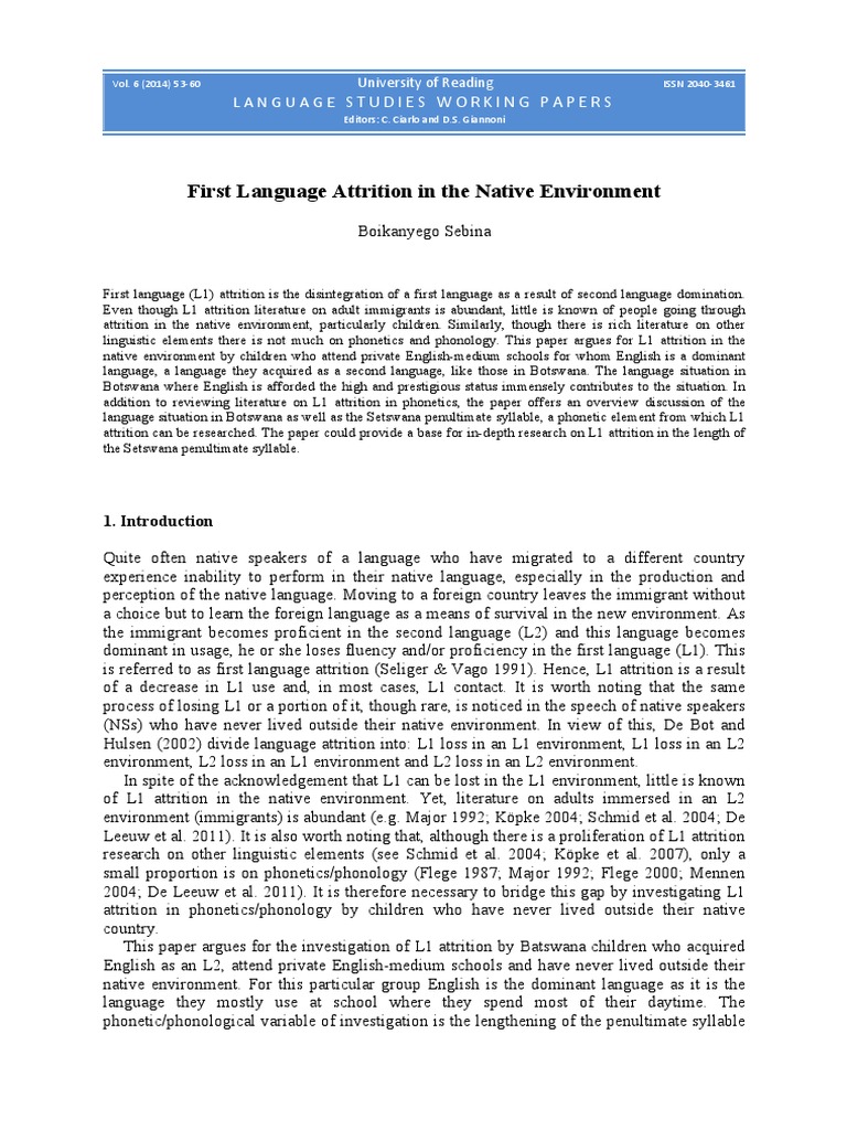 First Language Attrition in The Native Environment | PDF | Syllable | Stress (Linguistics)