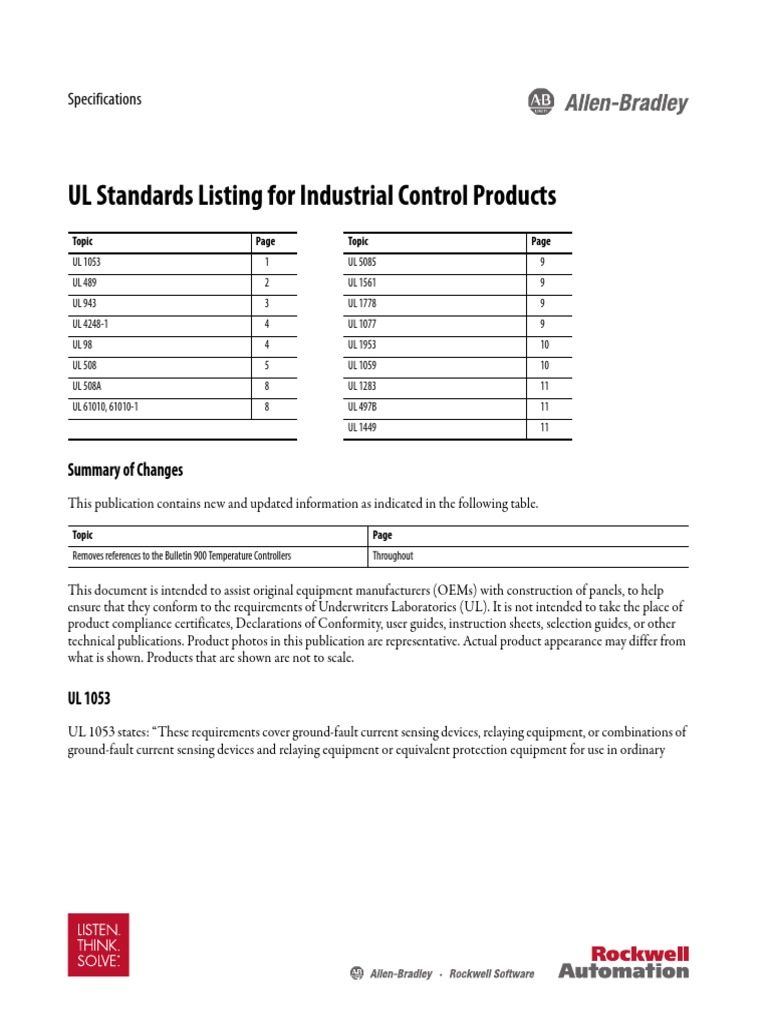 UL Standards Listing For Industrial Control Products: Specifications ...
