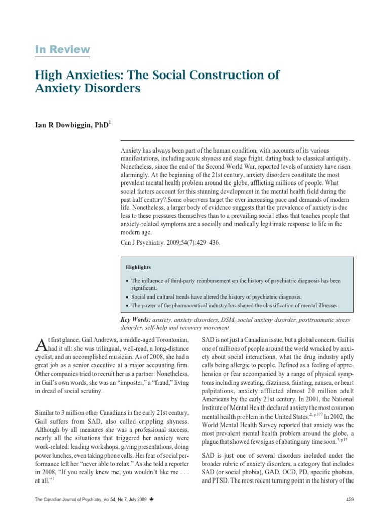 Social Anxiety: A Modern Construct | PDF | Anxiety Disorder | Mental ...