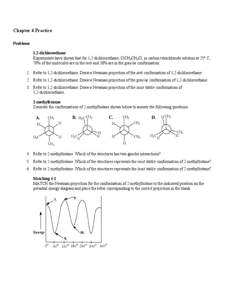 Chapter 4 Practice: Problems 1,2-Dichloroethane | PDF | Conformational ...