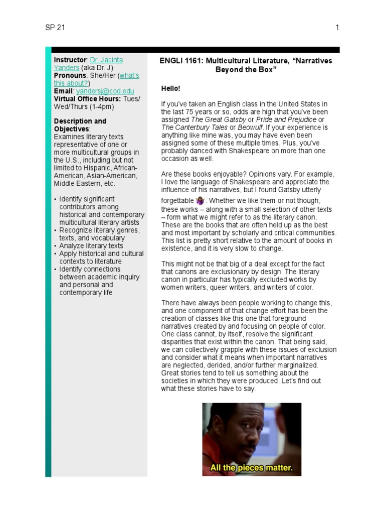 SP21 1161 Multicultural Lit | PDF | Language Arts & Discipline