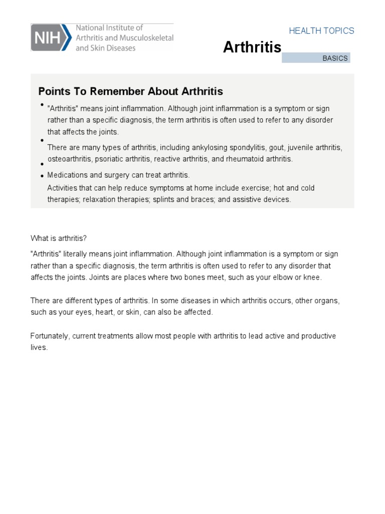 Arthritis: Points To Remember About Arthritis | PDF | Arthritis ...