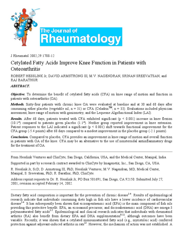 Osteoarthritis (OA) - CM Plex Cream Study by DR Kraemer | PDF ...