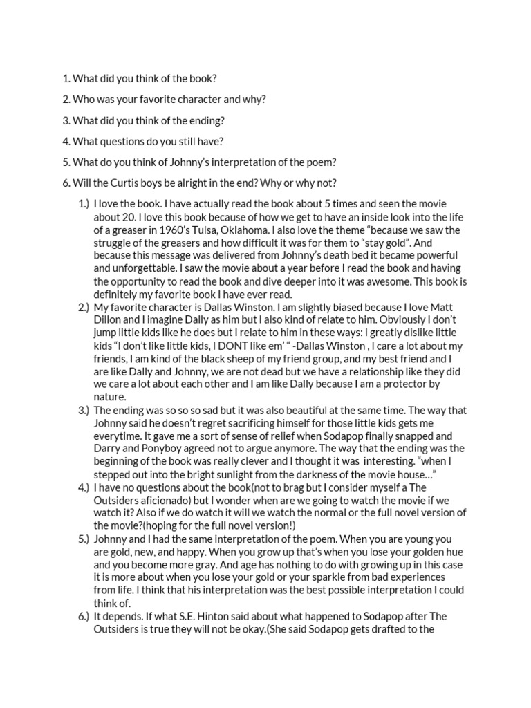 The Outsiders Reflection Example | PDF