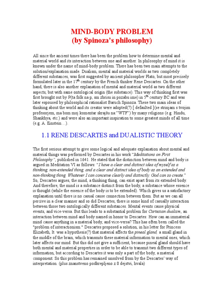 Mind-Body Problem (By Spinoza's Philosophy) : 1.1 Rene Descartes and ...