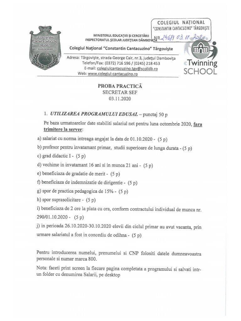 Proba Practica Secretar Sef | PDF