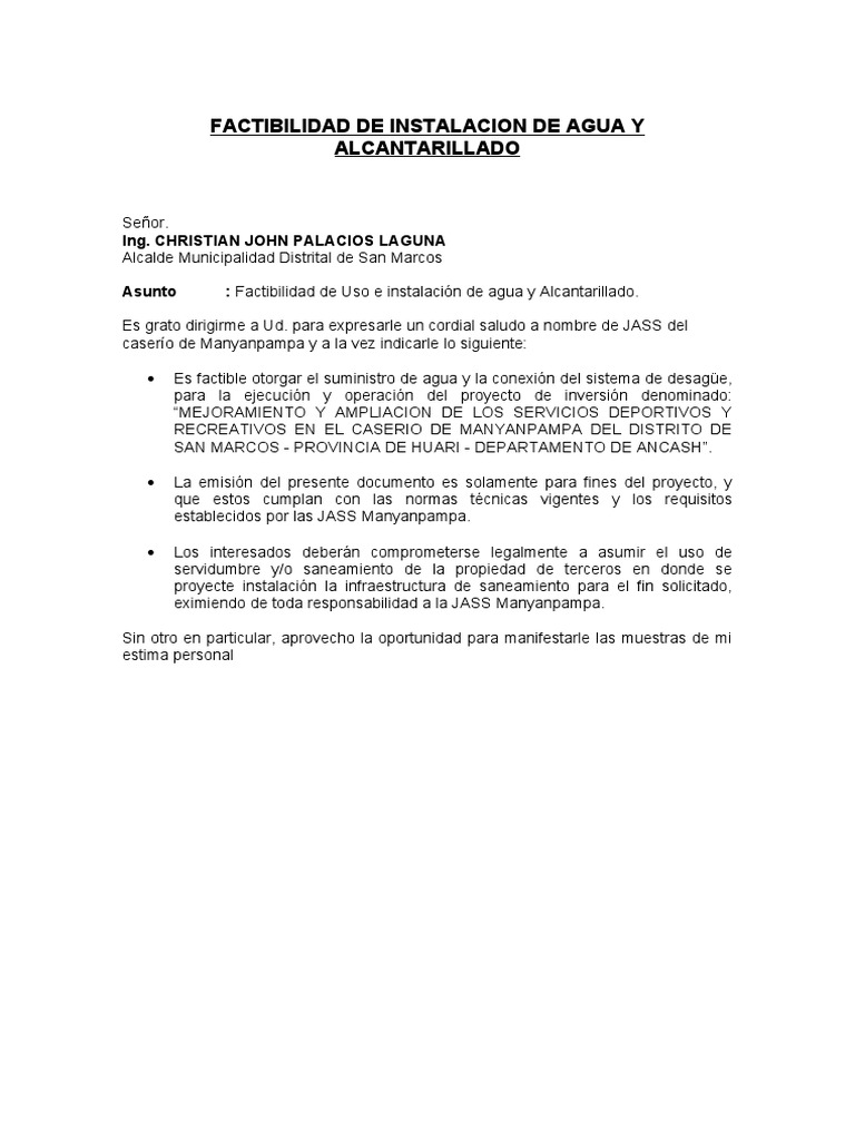 Factibilidad de Agua y Alcantarilla | PDF