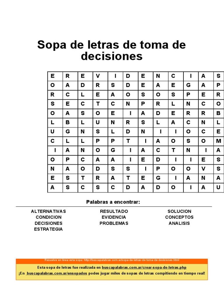 Sopa de Letras de Toma de Decisiones | PDF