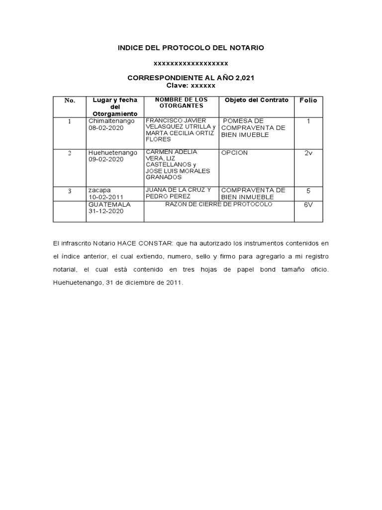 Indice Del Protocolo EJEMPLO | PDF