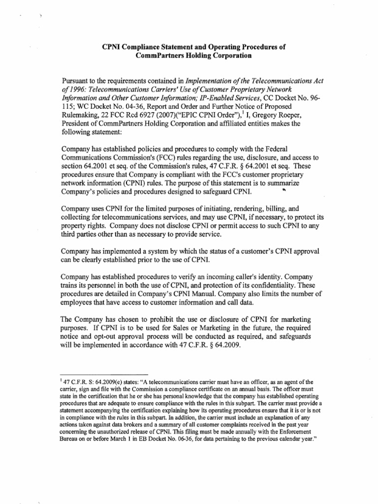 CommPartners 2011 CPNI | PDF | Federal Communications Commission ...