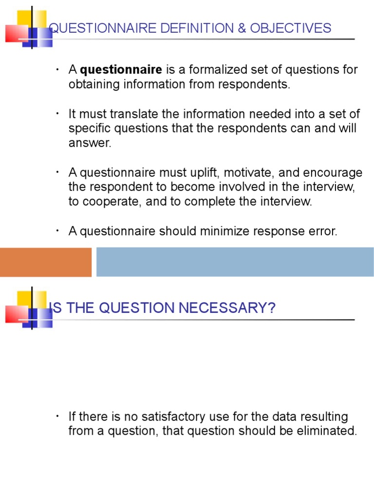 Questionnaire Definition & Objectives | PDF | Evaluation Methods ...
