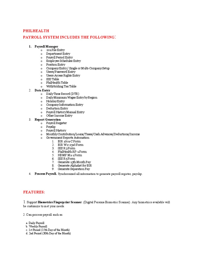 Philhealth Payroll System Includes The Following | PDF | Payroll | Paycheck