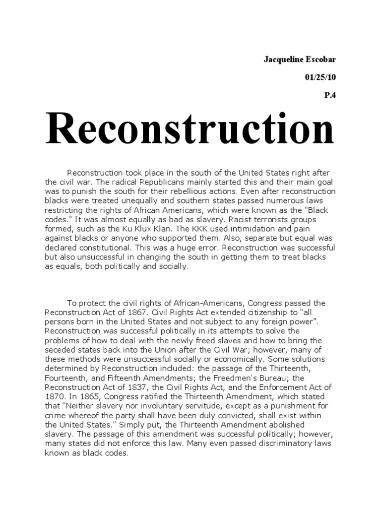 Reconstruction | PDF | Reconstruction Era | Thirteenth Amendment To The ...
