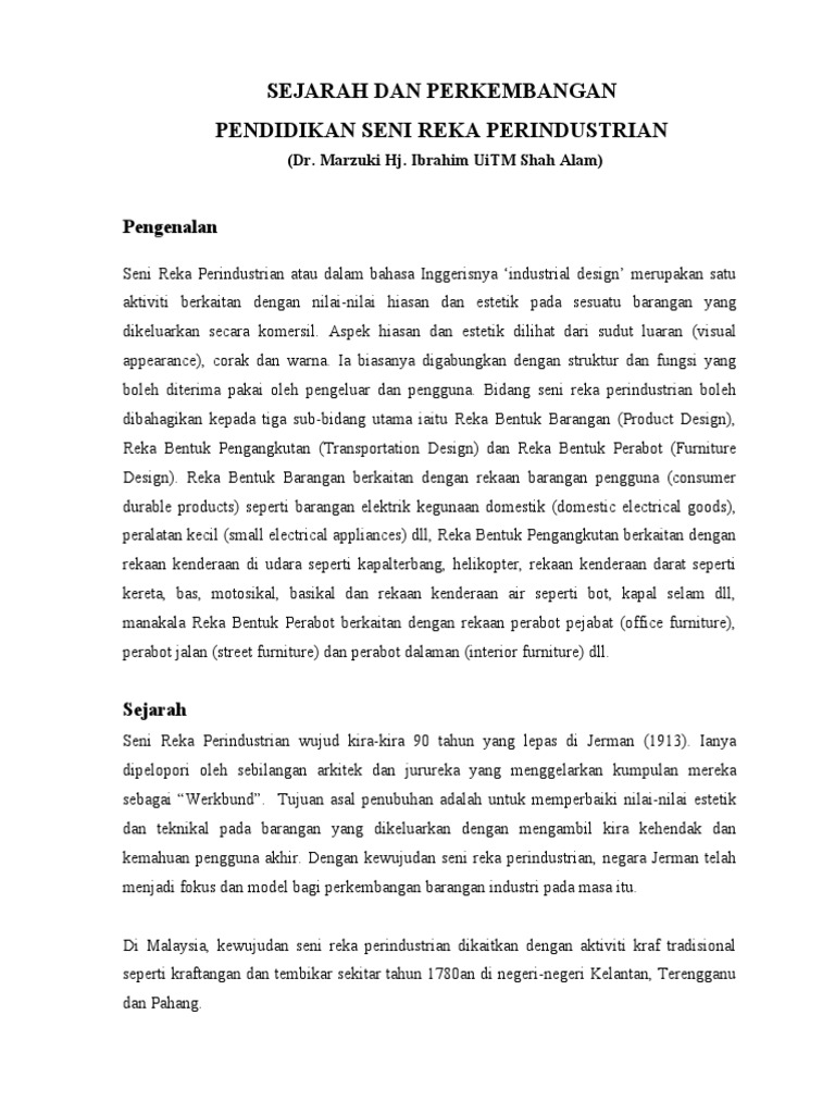 Perkembangan Seni Reka Perindustrian Di Malaysia | PDF
