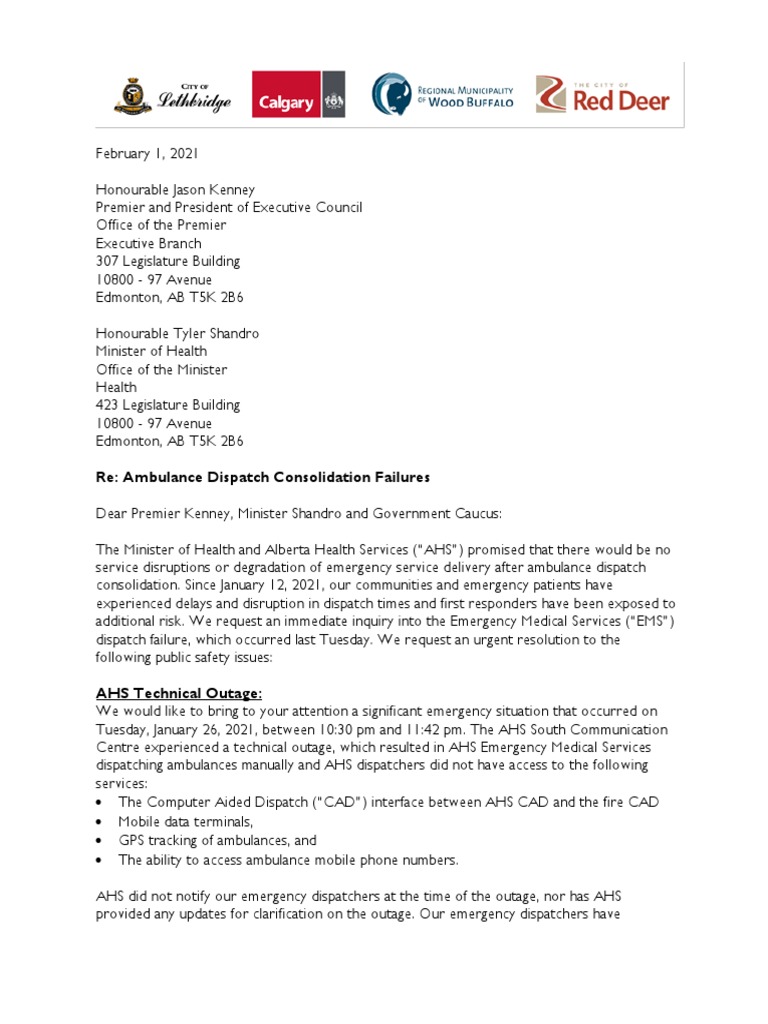 Letter To Premier From Dispatch Mayors January 2021 | PDF | Emergency ...