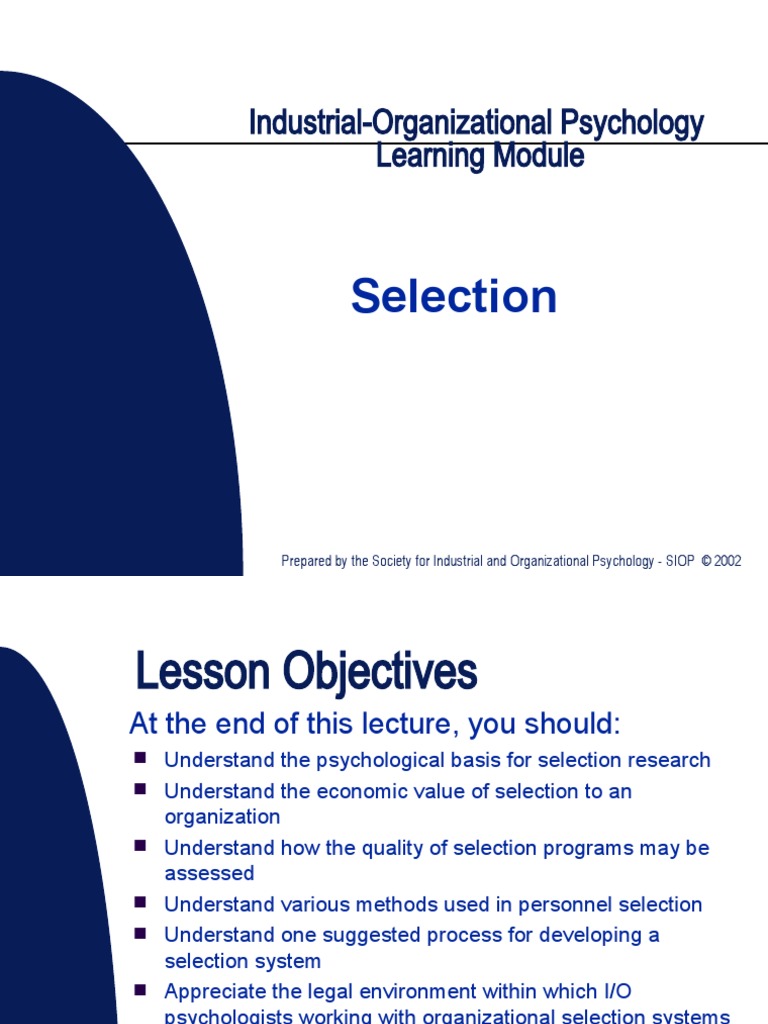 Industrial-Organizational Psychology Learning Module: Selection | PDF | Industrial And ...