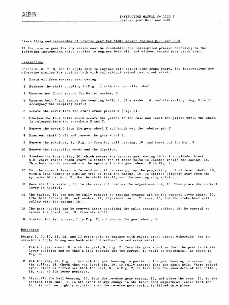 Albin Motor O11 - O21 - Instructionsmanual - Reverse-Gear | PDF