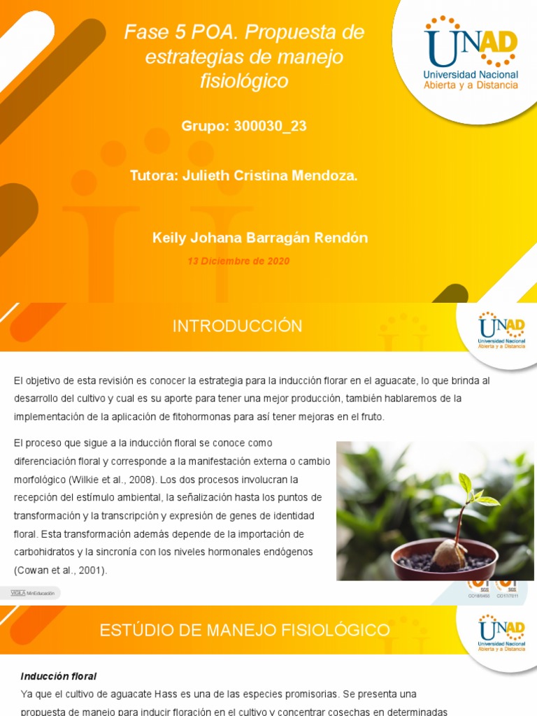 Fase 5 POA. Propuesta de Estrategias de Manejo Fisiológico | PDF | Flores | Organismos