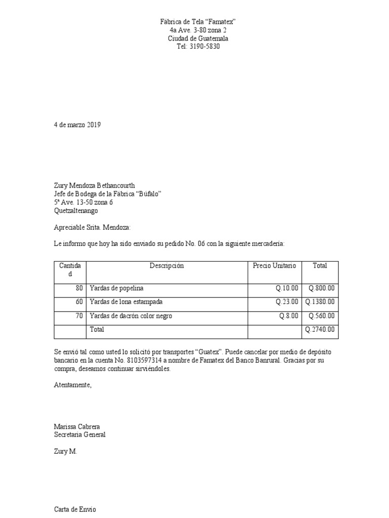 Carta de Envío | PDF