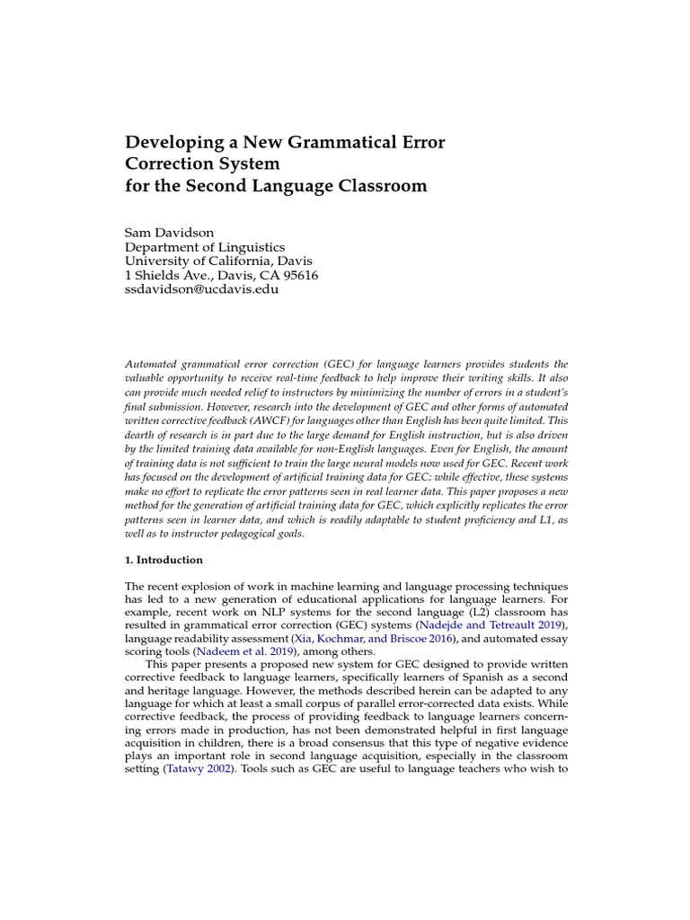 Developing A New Grammatical Error Correction System For The Second ...