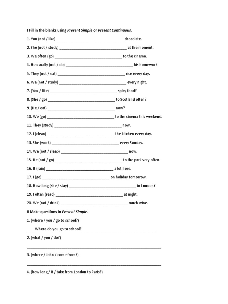 I Fill in The Blanks Using Present Simple or Present Continuous | PDF ...