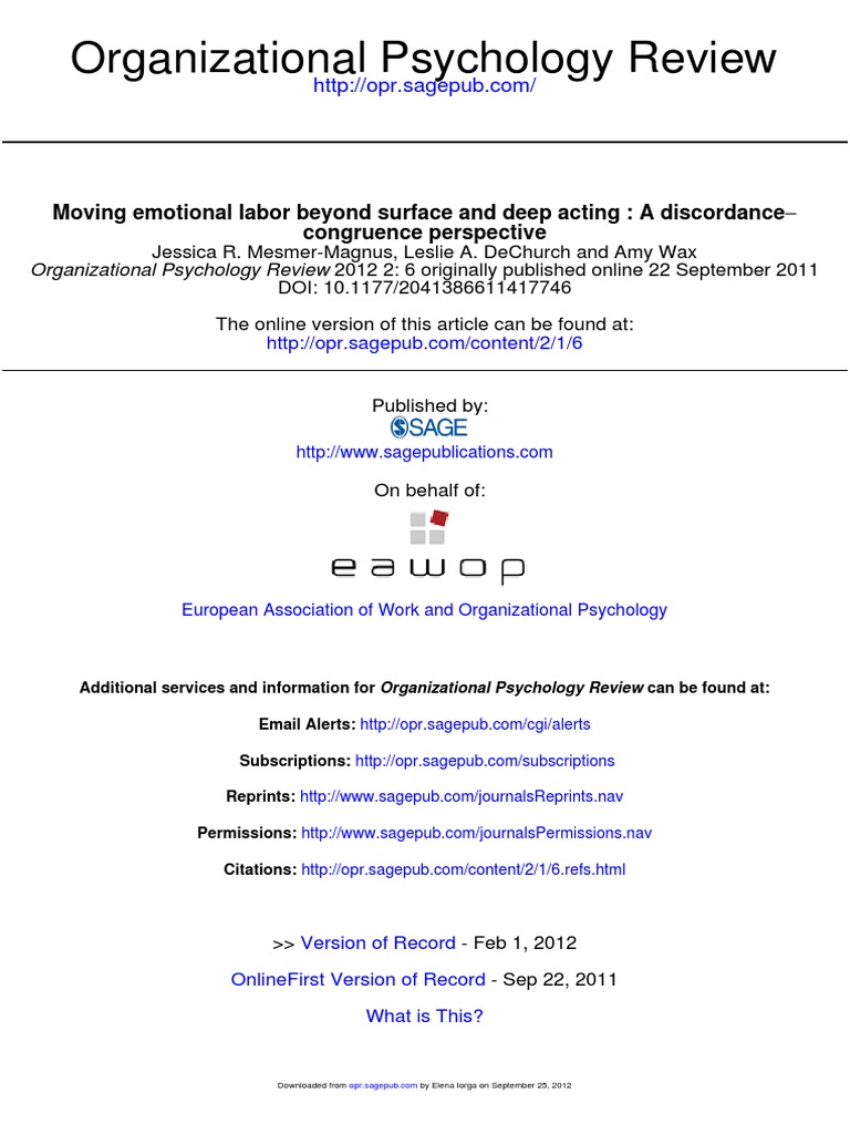 Moving Emotional Labor Beyond Surface and Deep Acting | PDF ...