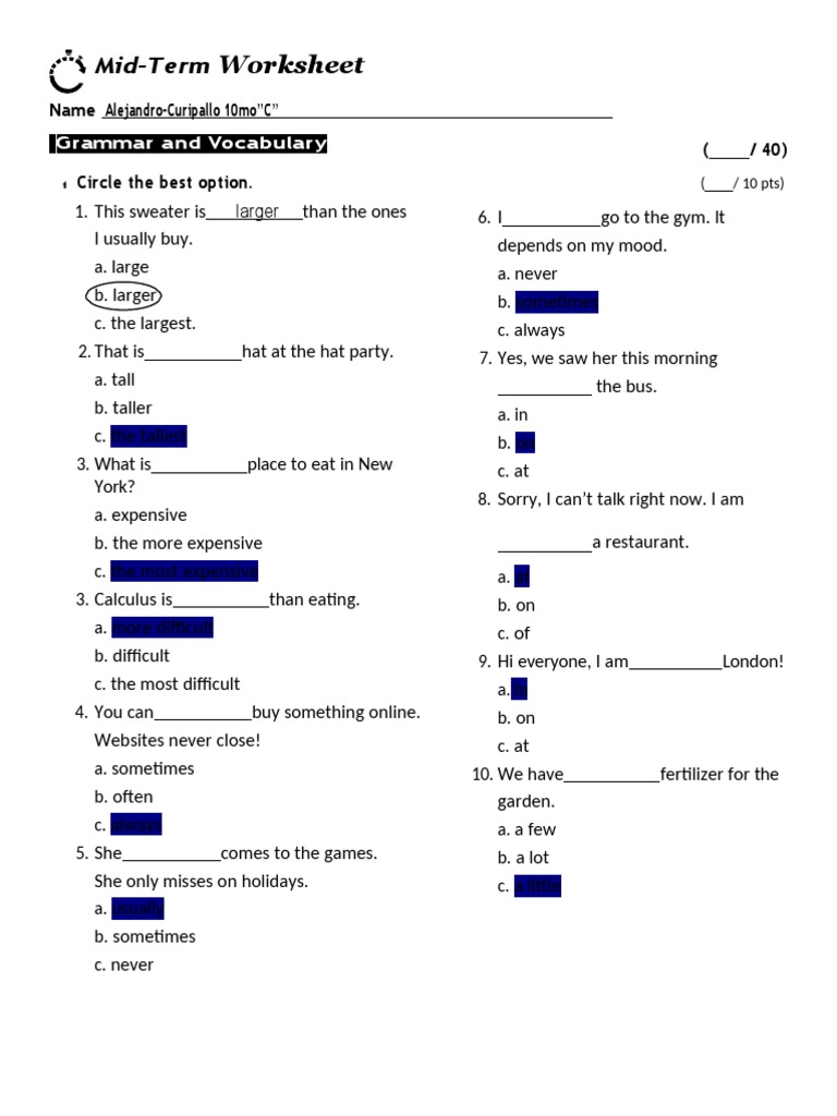 Stopwatch 3 Mid-Term Worksheet | PDF | Nature