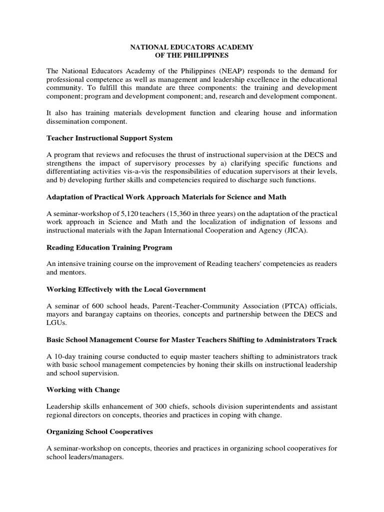 Sample List of Neap Recognized Programs | PDF | Teachers | Leadership