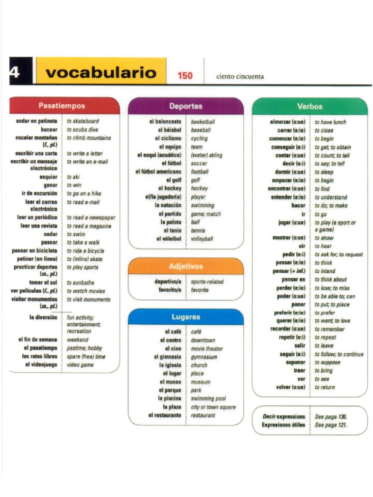 L4 Los Pasatiempos Vocabulario | PDF