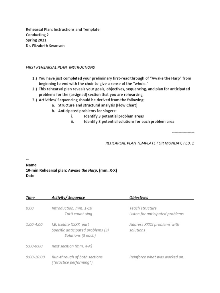Rehearsal Plan Template | PDF