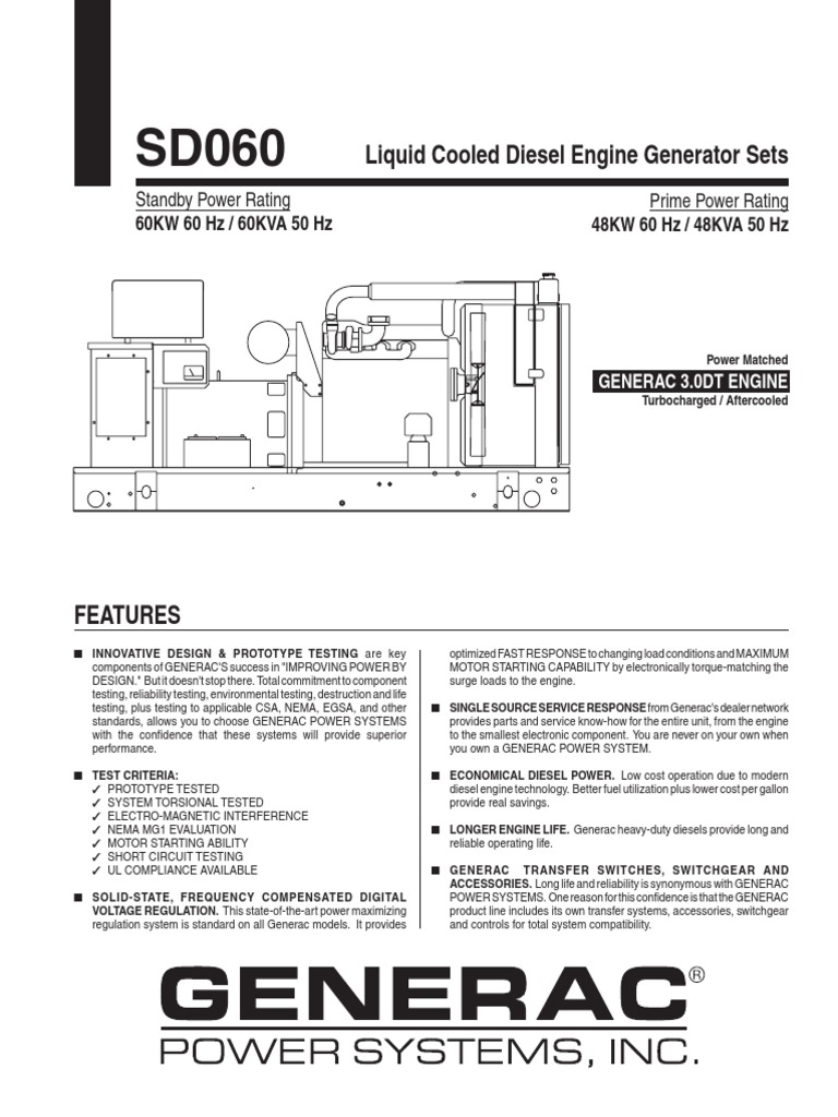 Generac SD060 Generator Spec Sheet | Download Free PDF | Electric ...