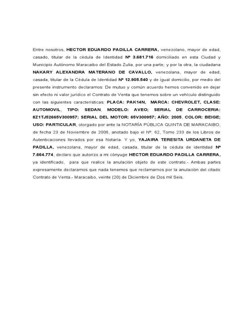 Anulación de Contrato Hector Padilla-Juan Carlos Cavallo | PDF