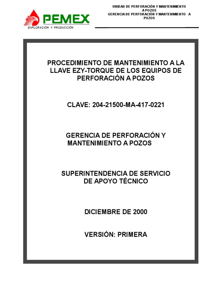 Mantenimiento Llave Ezy-Torque Pozos | PDF | Science | Ingeniería