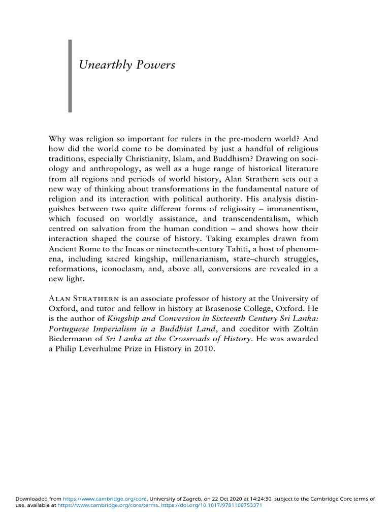 Alan Strathern, Unearthly Powers. Religious and Political Change in ...