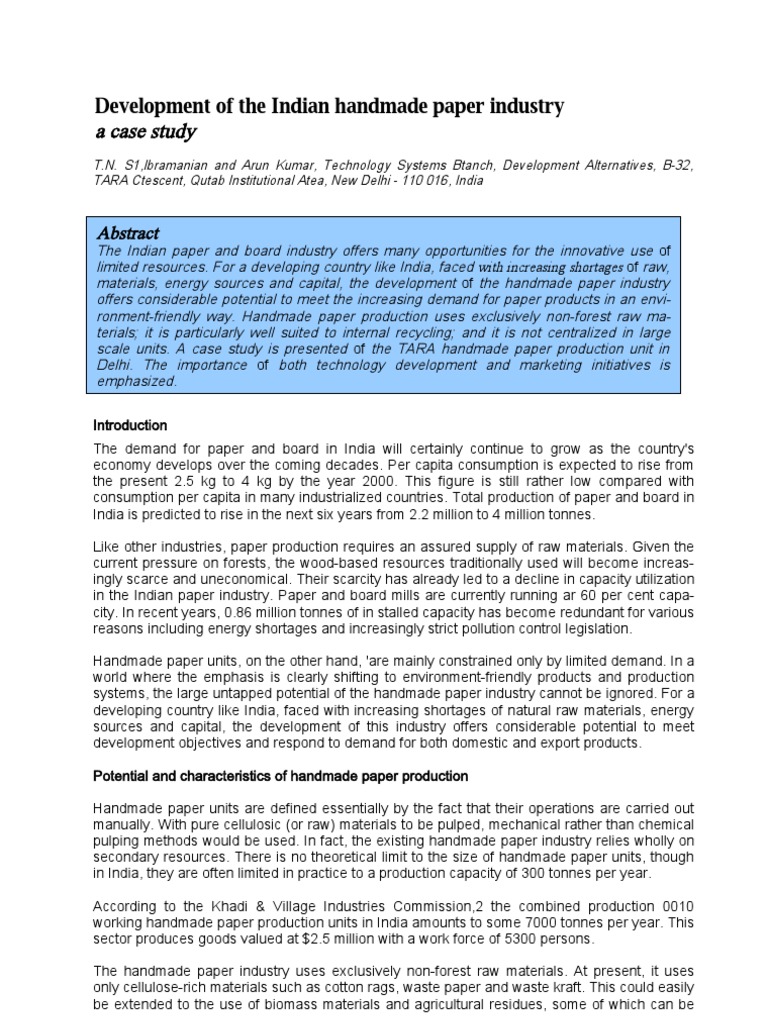 A Case Study: Development of The Indian Handmade Paper Industry | PDF ...