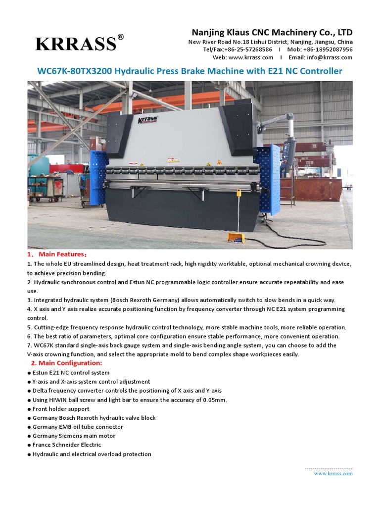 WC67K-80TX3200 Hydraulic Press Brake Machine With E21 NC Controller | PDF