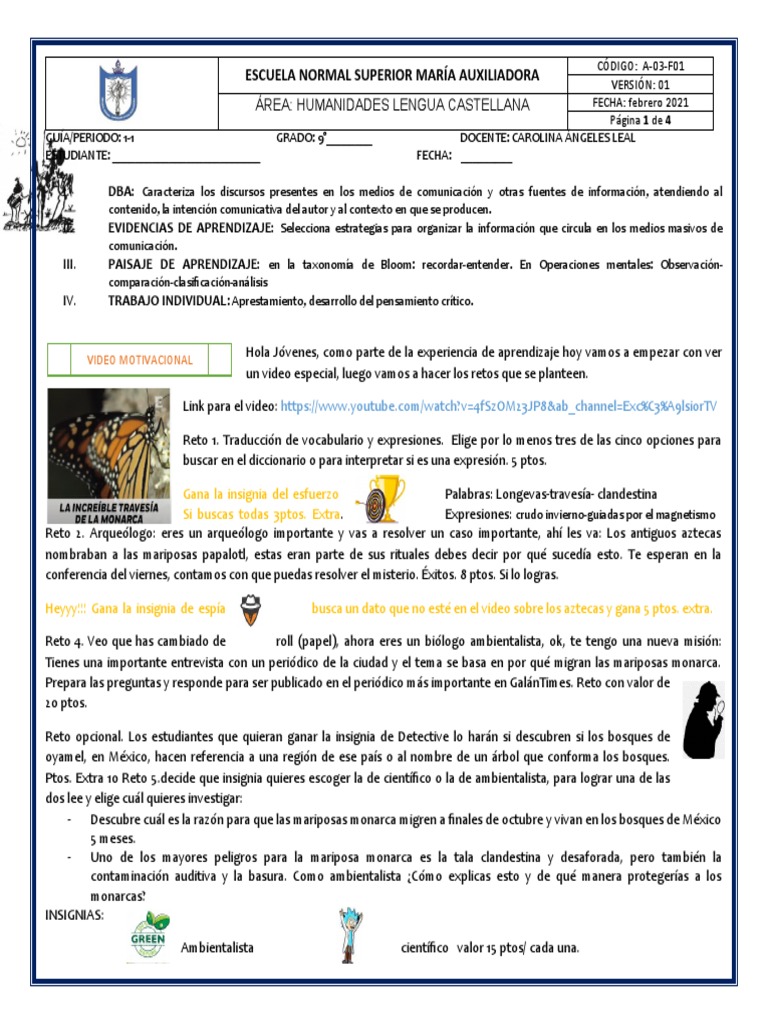 Guía Habilidades La Mariposa Monarca | PDF | Cognición | Science