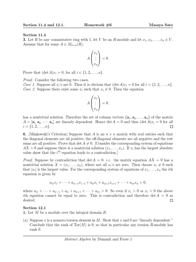 Homework 6 Sec 11 4 And 12 1 Pdf Module Mathematics Basis