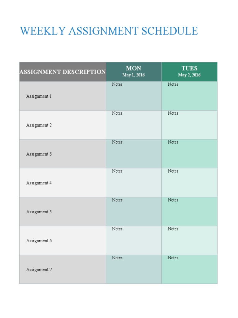 Weekly Assignment Schedule Template V1 | PDF | Language Arts & Discipline