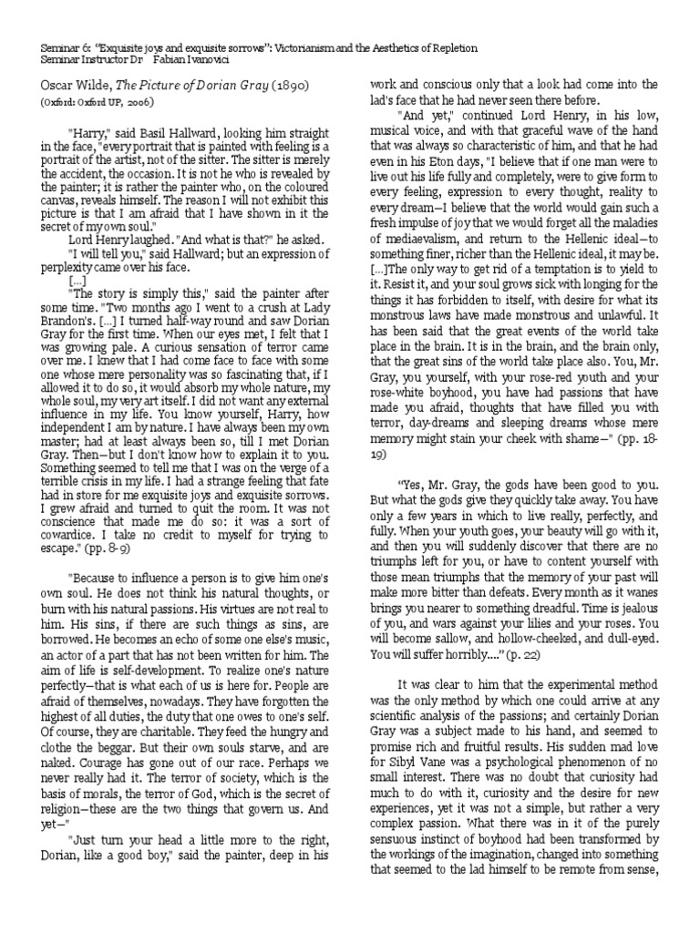 Dorian Gray: Aesthetic Exploration | PDF | The Picture Of Dorian Gray ...