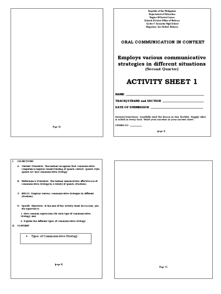 Communicative Strategies Activity Sheet | PDF | Conversation ...